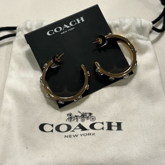 Coach | Jewelry | Coach Gold Hoop Earrings With Multicolor Stones Nwt ...